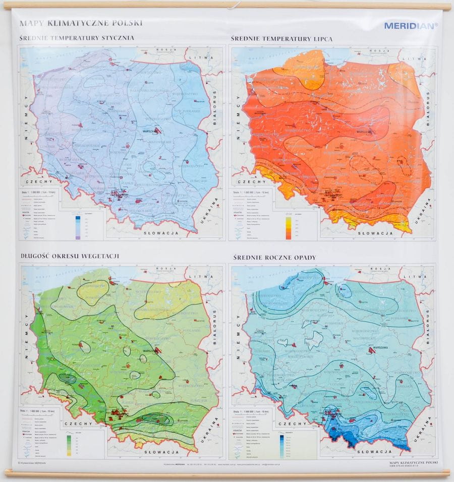 POLSKA MAPA ŚCIENNA SZKOLNA KLIMATYCZNA